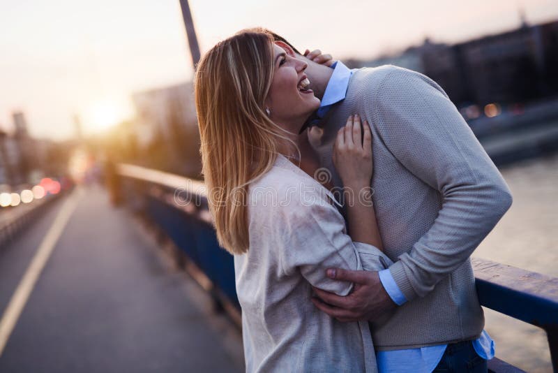 Happy Romantic Couple Hugging and Smiling Stock Image - Image of casual ...