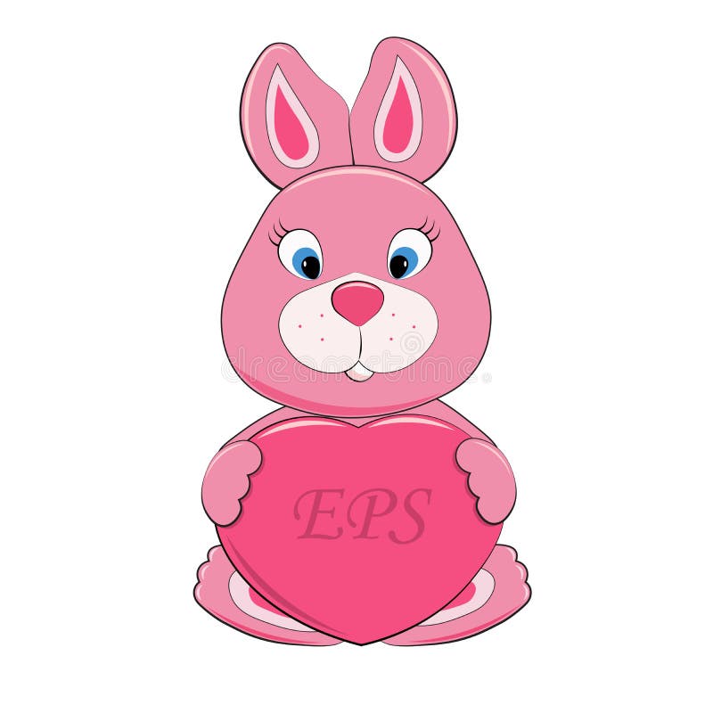 Happy Romantic Pink Rabbit with Heart Stock Illustration - Illustration ...