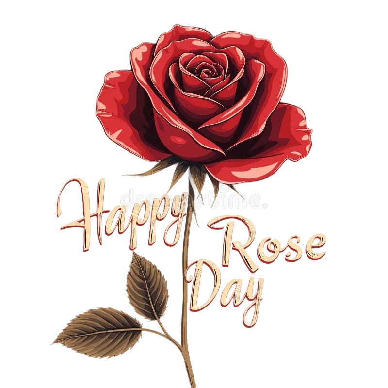 Happy Rose Day Text Design with a Red Rose Stock Image - Illustration ...