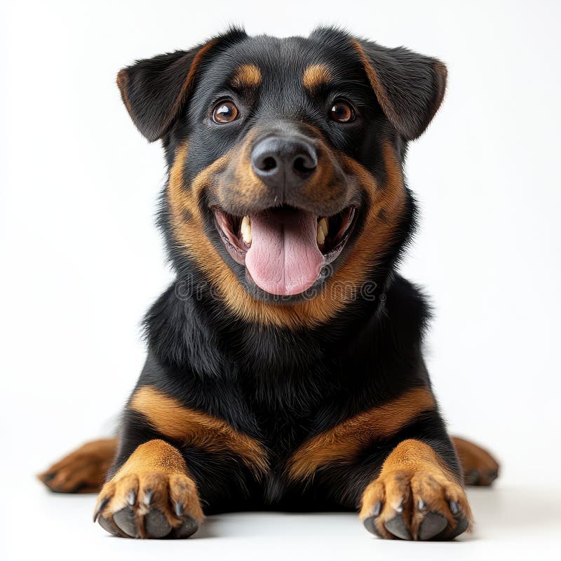 Happy Rottweiler Puppy Lying Down White Background Stock Illustration ...