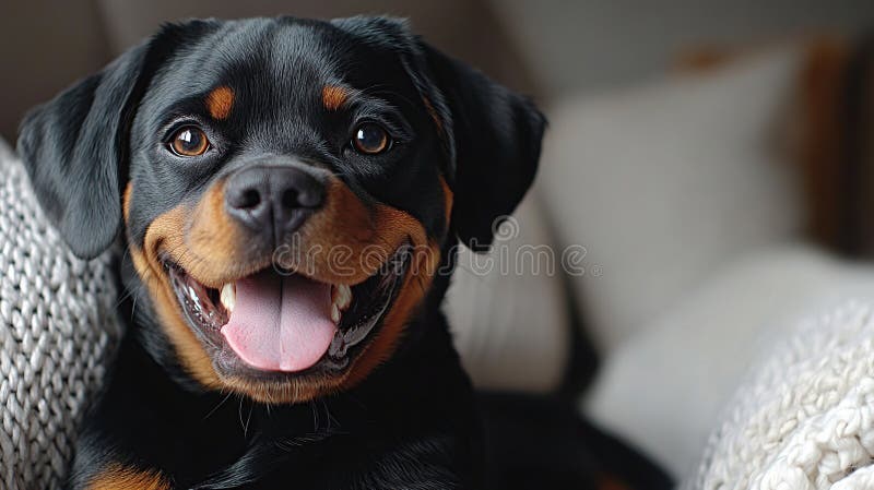 Happy Rottweiler Puppy Resting on a Couch Stock Photo - Image of active ...