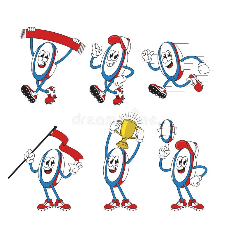 Happy Rugby Cartoon Character Set Collection Stock Illustration ...