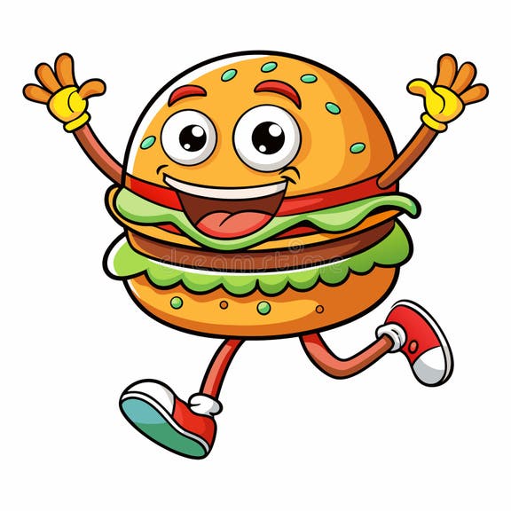 Happy running burger stock vector. Illustration of burger - 377289641