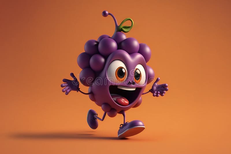 Happy Running Grape Cartoon Character, Generative AI Stock Illustration ...