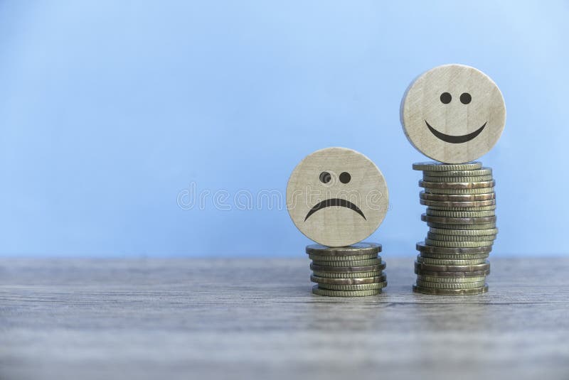 Happy and Sad Face Over a Different Level of Coin Stack Stock Image ...