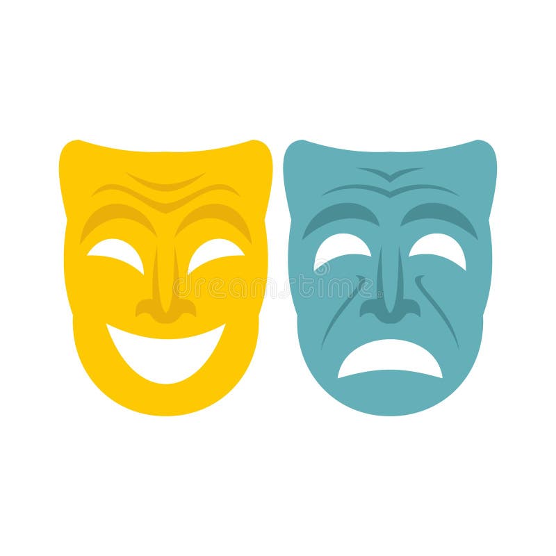 Happy and Sad Mask Icon, Flat Style Stock Vector - Illustration of ...