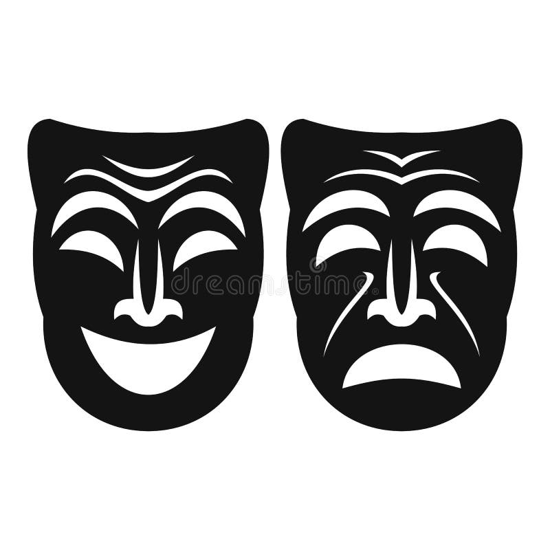 Happy and Sad Mask Icon, Simple Style Stock Vector - Illustration of ...
