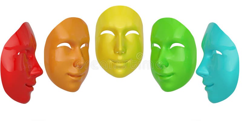 Happy and Sad Mask Isolated on White Background, 3D Render. 3D ...