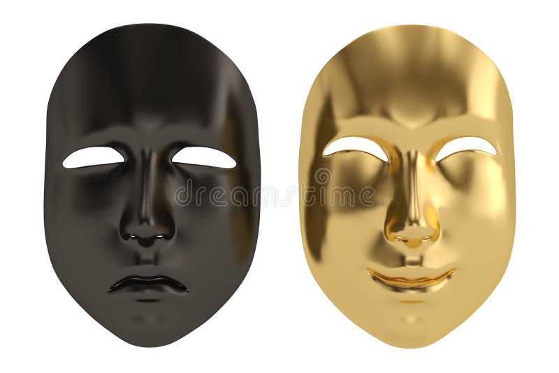 Happy and Sad Mask Isolated on White Background, 3D Render. 3D ...
