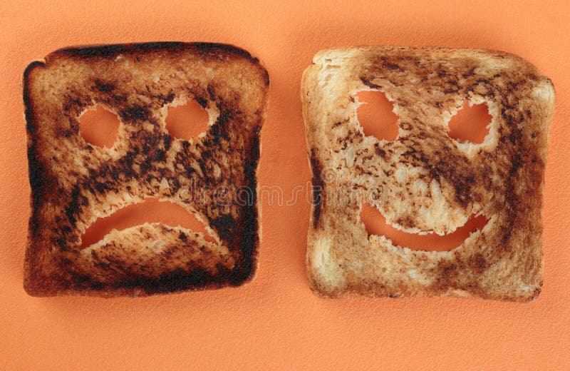 Happy and Sad Toast on Acutting Board Stock Image - Image of cheerful ...