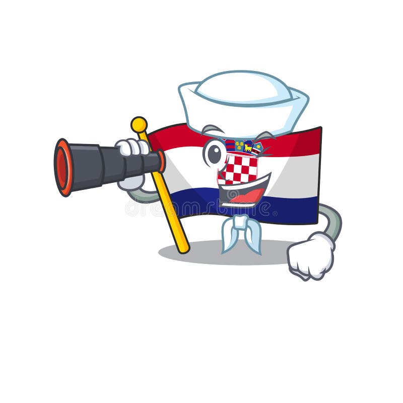 Happy Sailor Flag Croatia Scroll Cartoon Design Mit Binokular Vektor ...