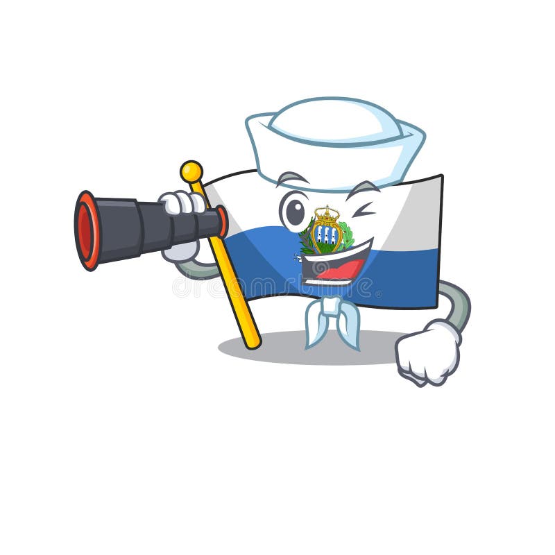 Happy Sailor Flag San Marino Scroll Cartoon Design with Binocular Stock ...