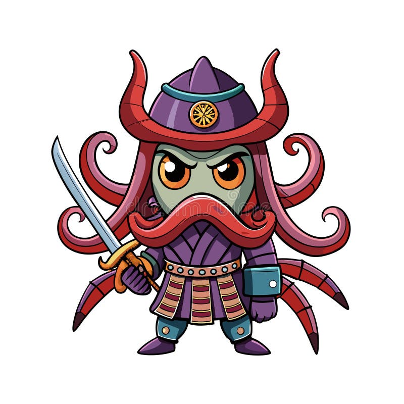 Happy Samurai Octopus Character in Cartoon Style Stock Vector ...