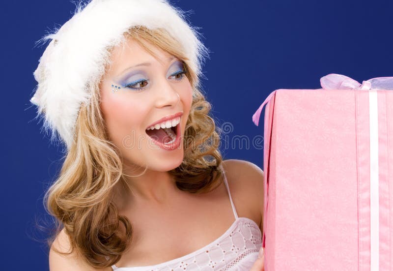 Happy Santa Helper with Gift Box Stock Image - Image of jolly, carrying ...