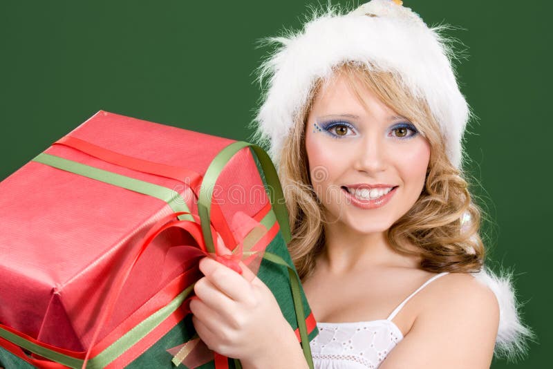 Happy Santa Helper with Gift Box Stock Image - Image of holding ...