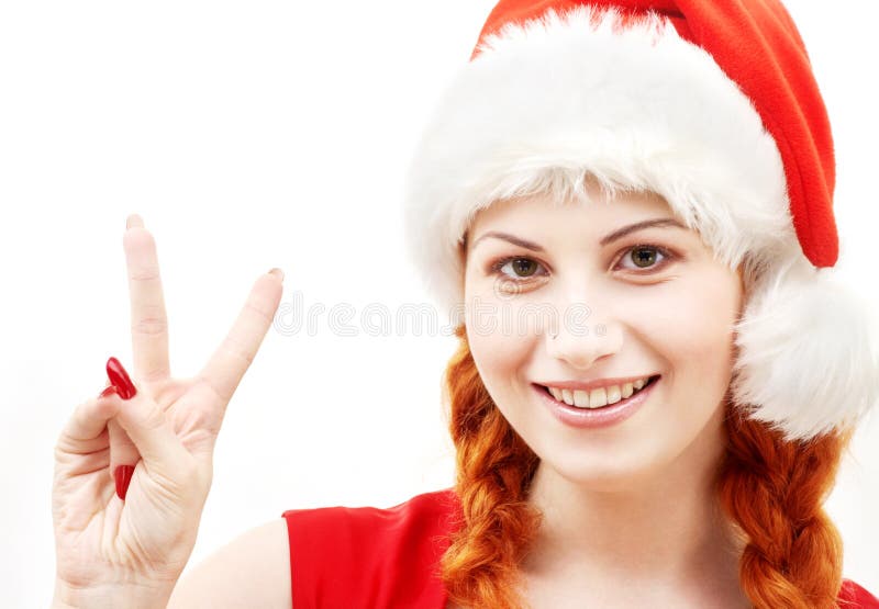 Happy Santa Helper Showing Victory Sign Stock Image - Image of bright ...
