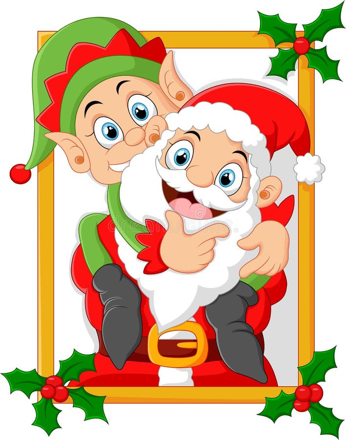 Happy Santa Hold Elf Cartoon Stock Vector - Illustration of celebration ...