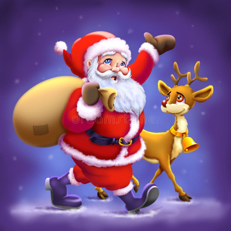 Happy Santa Holding Bag with Gifts Stock Illustration - Illustration of ...
