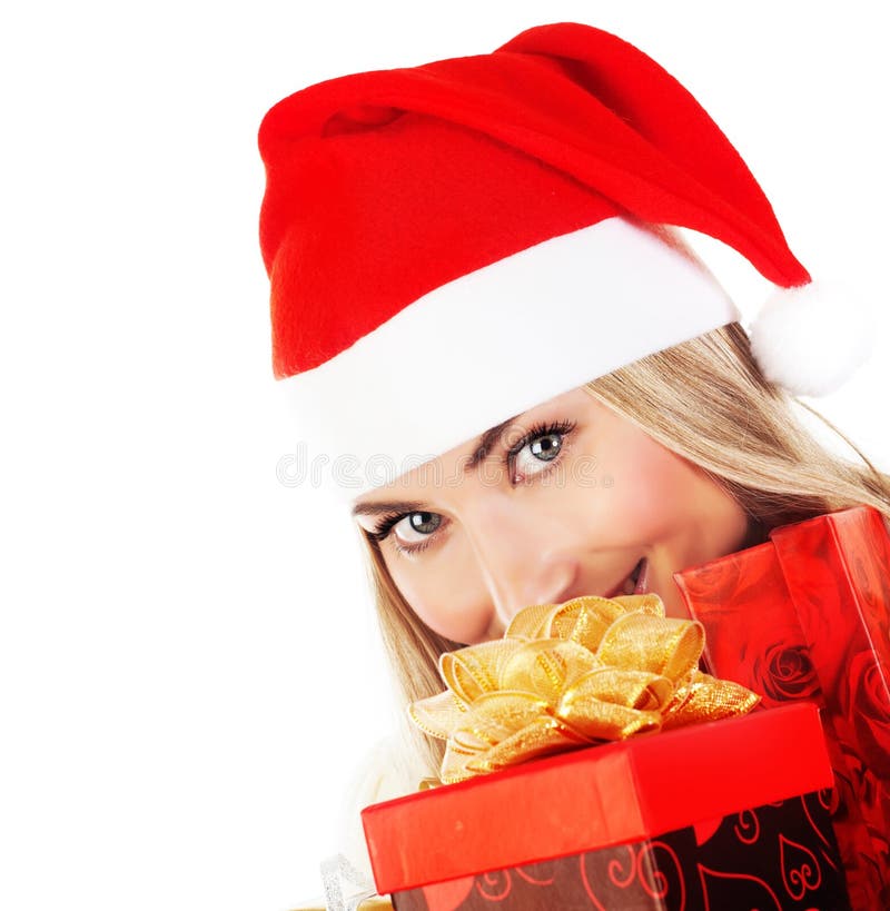 Happy Santa-girl with Presents Stock Photo - Image of girl, decoration ...