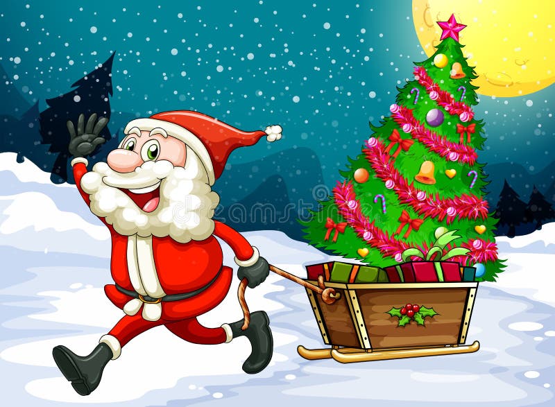 Santa Pulling Mrs Claus on a Sled Stock Illustration - Illustration of ...