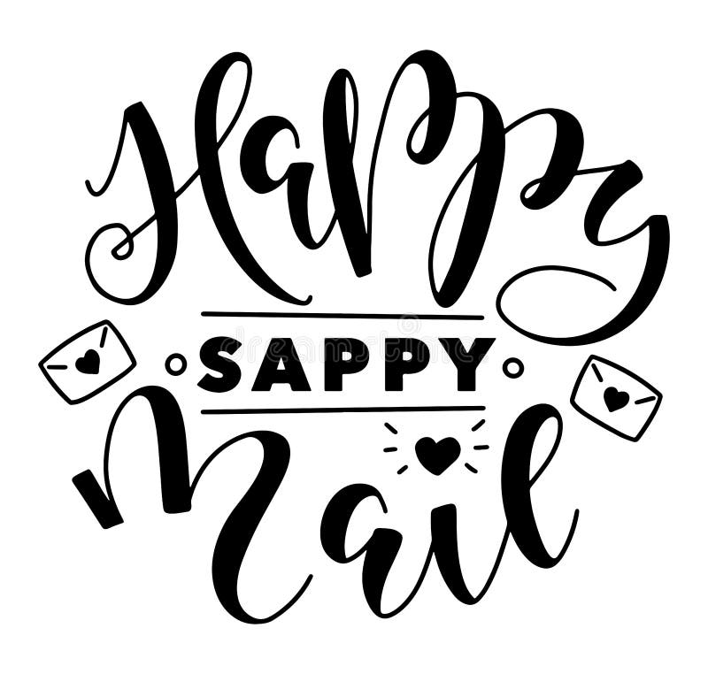 Happy Sappy Mail, Black Lettering with Doodle Envelope Isolated on ...
