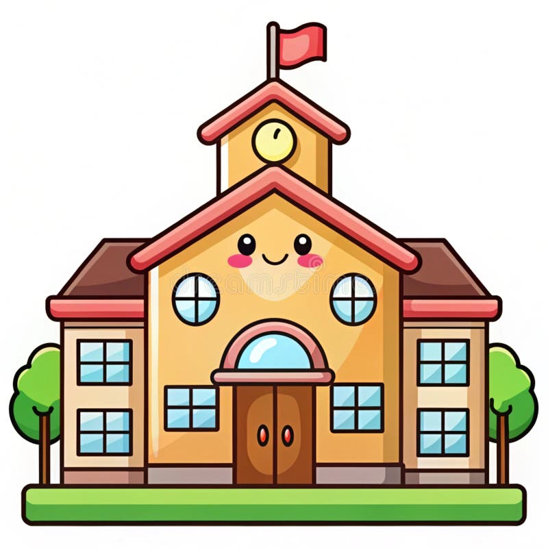 Happy School Building Illustration Education Campus Learning Children ...