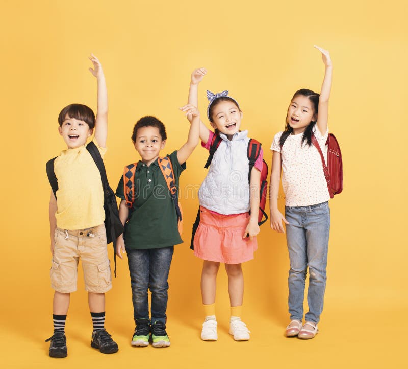Children with raised hands stock photo. Image of female - 13684682