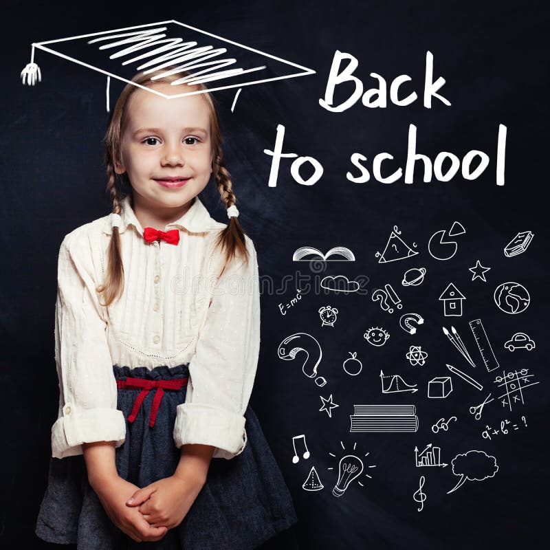 Happy School Girl Going Back To School Stock Photo - Image of chalk ...