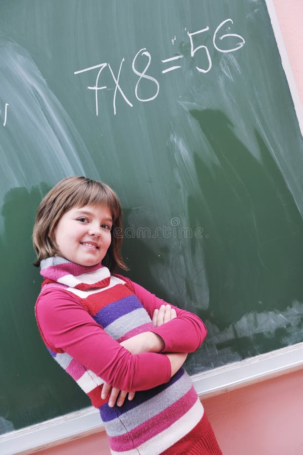 Happy School Girl on Math Classes Stock Photo - Image of classroom ...
