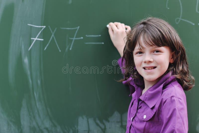 Happy School Girl on Math Classes Stock Photo - Image of education ...