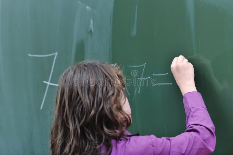 Happy School Girl on Math Classes Stock Photo - Image of learn, black ...