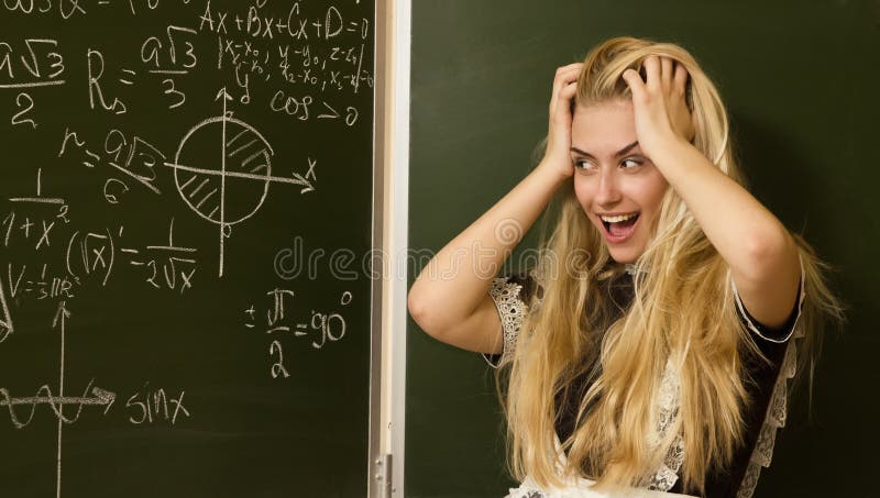 Happy School Girl on Math Classes Finding Solution Stock Image - Image ...