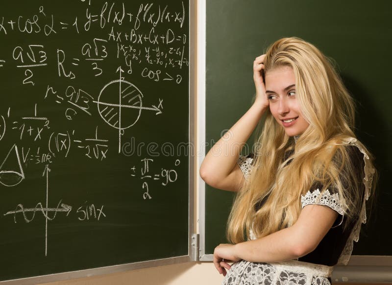 Happy School Girl on Math Classes Finding Solution Stock Photo - Image ...