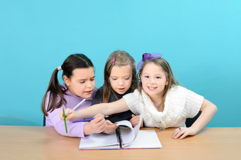 Happy School Girls Doing Their Work in Classroom Stock Image - Image of ...
