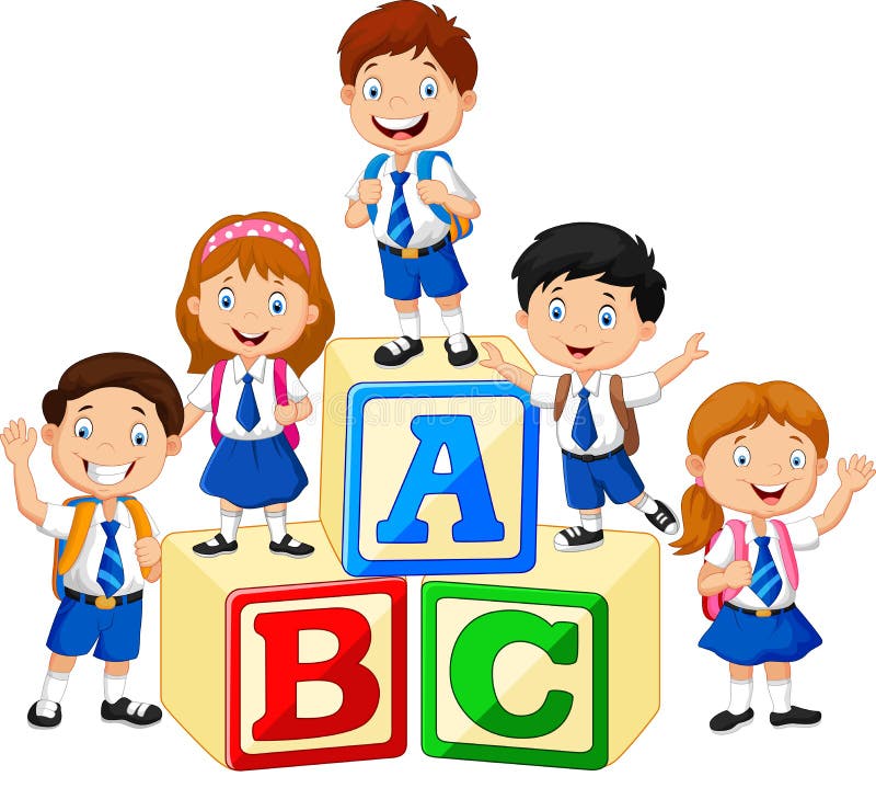 Happy School Kids with Alphabet Blocks Stock Vector - Illustration of ...