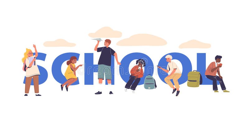 Happy School Kids Socializing Outdoors during Break Time. Students ...