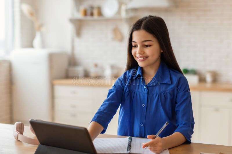 Learner Girl Working on the Computer Stock Photo - Image of little ...