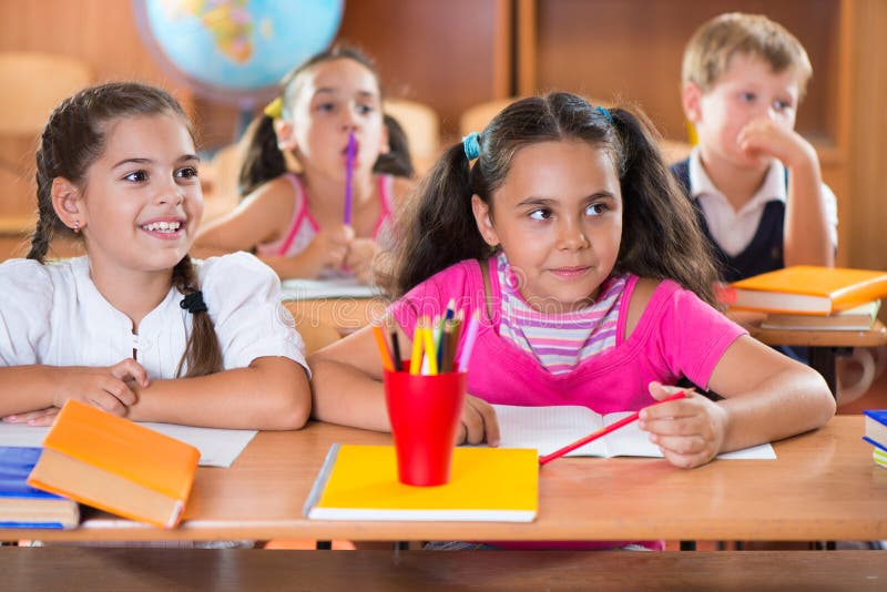 Happy Schoolchildren during Lesson in Classroom Stock Photo - Image of ...