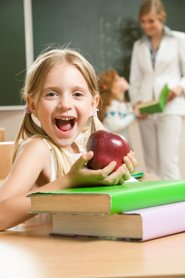 Happy Schoolgirl Running with Backpack Stock Image - Image of little ...