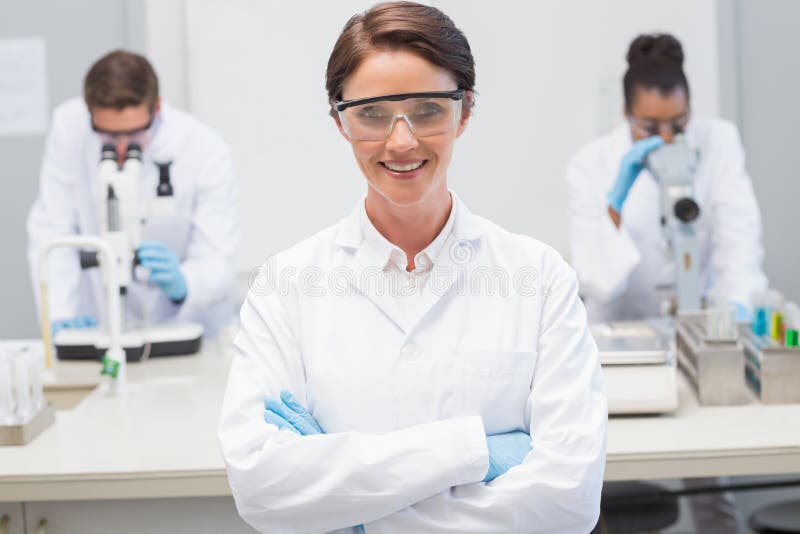 Happy Scientist Smiling at Camera with Protective Glasses Stock Photo ...