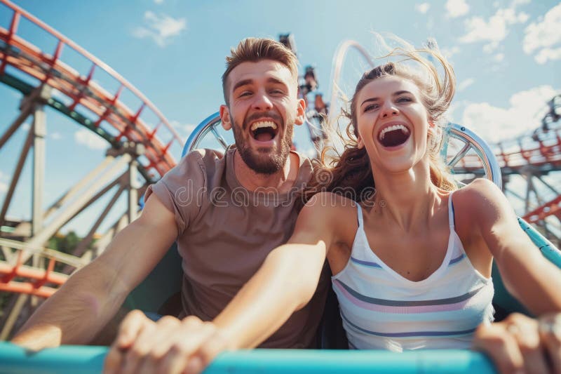 Happy Screaming Couple Riding on a Roller Coaster Stock Illustration ...