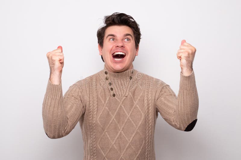 Happy Screaming Man in a Warm Sweater. Stock Photo - Image of quarrel ...