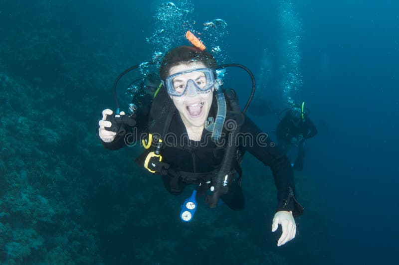 Happy scuba diver stock image. Image of dive, emotions - 24425499