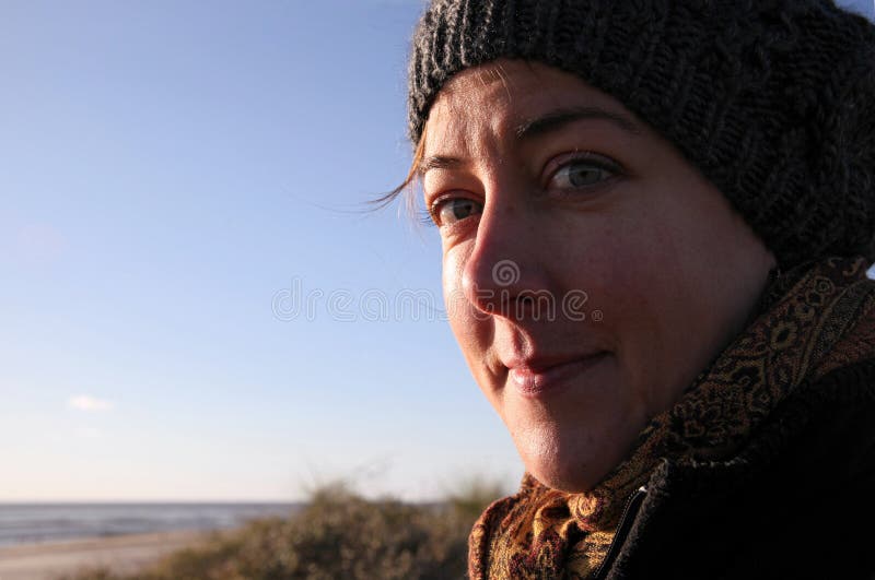 Happy by the Sea on a Chilly Day Stock Image - Image of windy, pleased ...