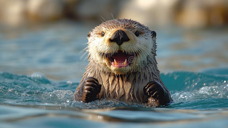 Happy Sea Otter Floating in Ocean Water, Smiling Stock Illustration - Illustration of vertebrate ...