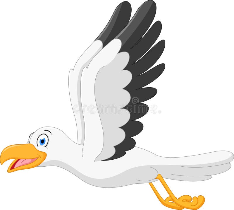 Happy Seagull Cartoon Flying Stock Vector - Illustration of adorable ...
