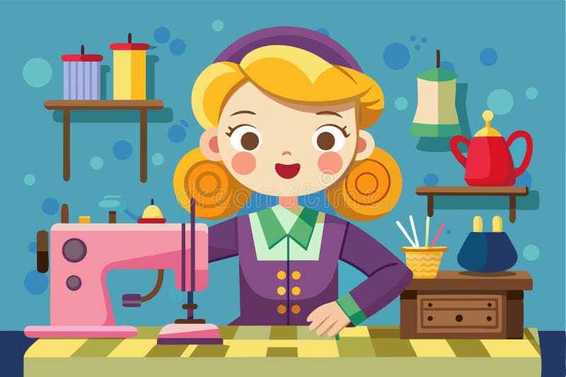 Happy Sewing Machine Stock Illustrations – 615 Happy Sewing Machine ...