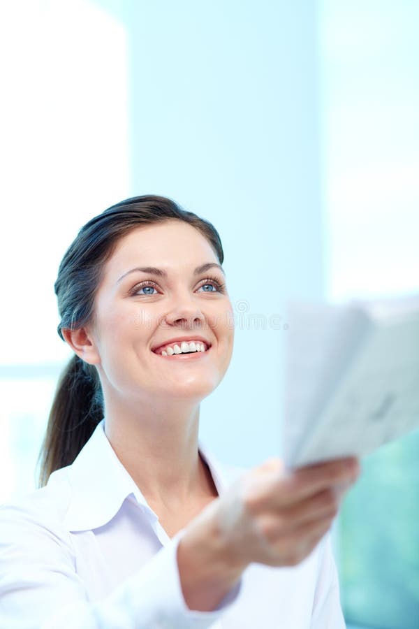 Handing over documents stock photo. Image of person, female - 14916978