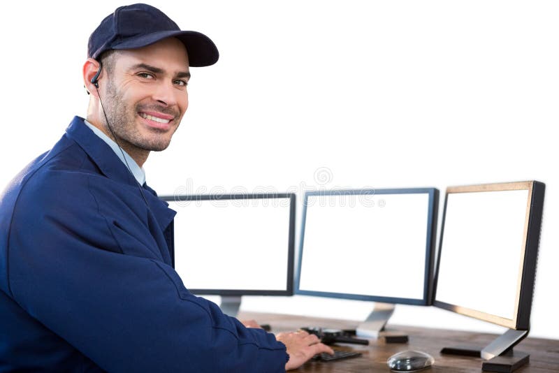 Security Officer Using Computer Stock Photo - Image of service ...
