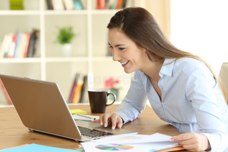 Happy Self Employed Working Late Hours Looking at Camera Stock Photo ...